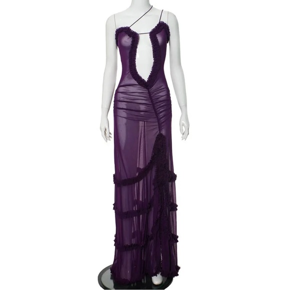 Glitz | Dresses | Summer Purple Solid Sheer Dress Spaghetti Straps ...